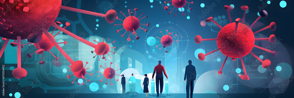 abstract cartoon illustration of medical pharmaceutical research ...