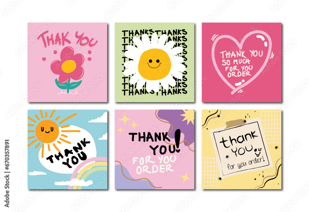Thank you cards. Grupo de tarjetas de agradecimiento, listas para ...
