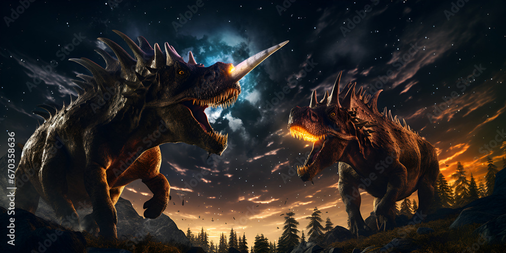 Hell creek tyrannosaurus rex attacking a triceratops, "Jurassic ...