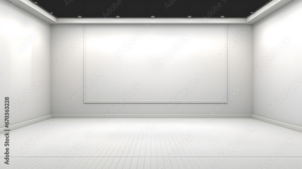 Lighting softly illuminates the white studio walls and floor room ...