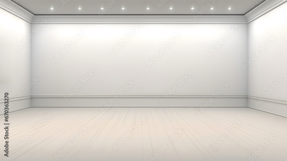 Lighting softly illuminates the white studio walls and floor room ...