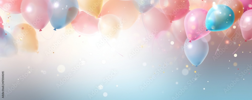 Soft gentle Birthday background composition with balloons and confetti ...