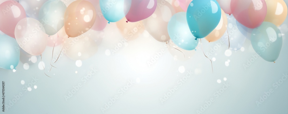 Soft gentle Birthday background composition with balloons and confetti ...