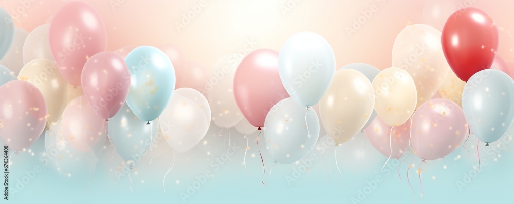 Soft gentle Birthday background composition with balloons and confetti ...