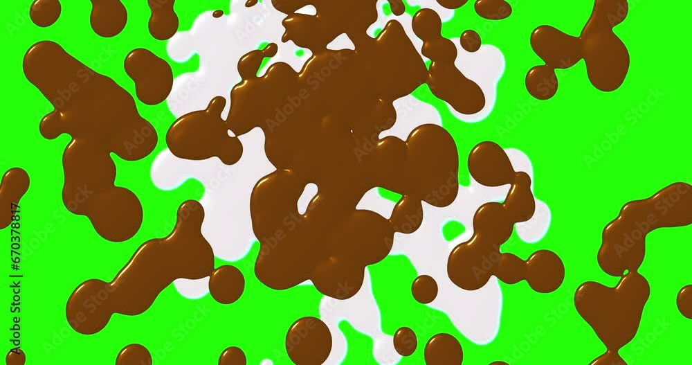 4k 3d liquid choclate and milk splash on green screen background ...