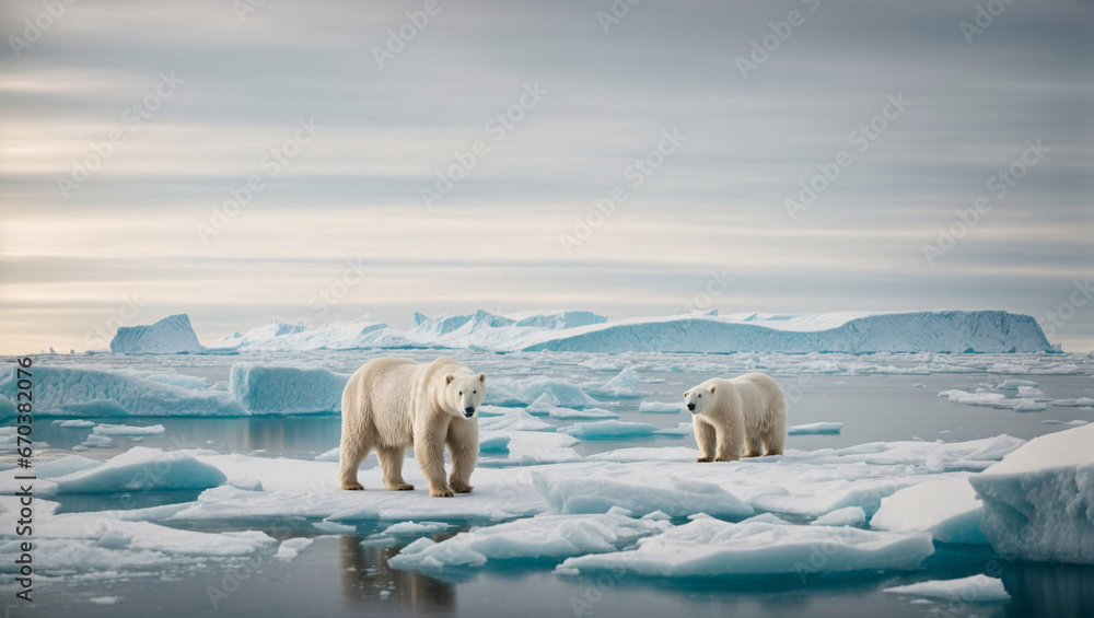 Arctic landscape with polar bears, An icy Arctic landscape with polar ... Arctic landscape with polar bears, An icy Arctic landscape with polar ...