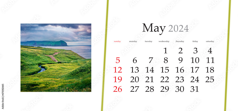 Set of horizontal flip calendars with amazing landscapes in minimal ...