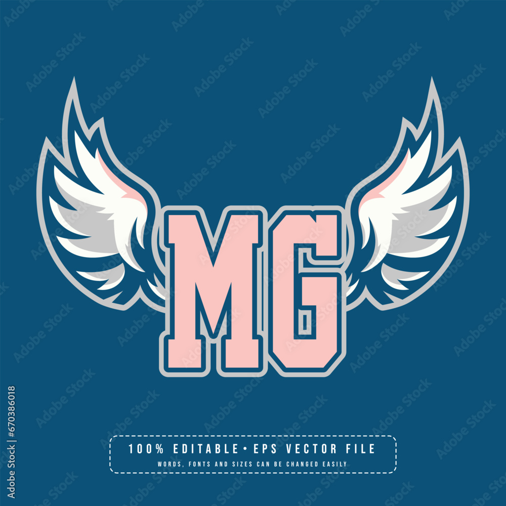 MG wings logo vector with editable text effect. Editable letter MG ...