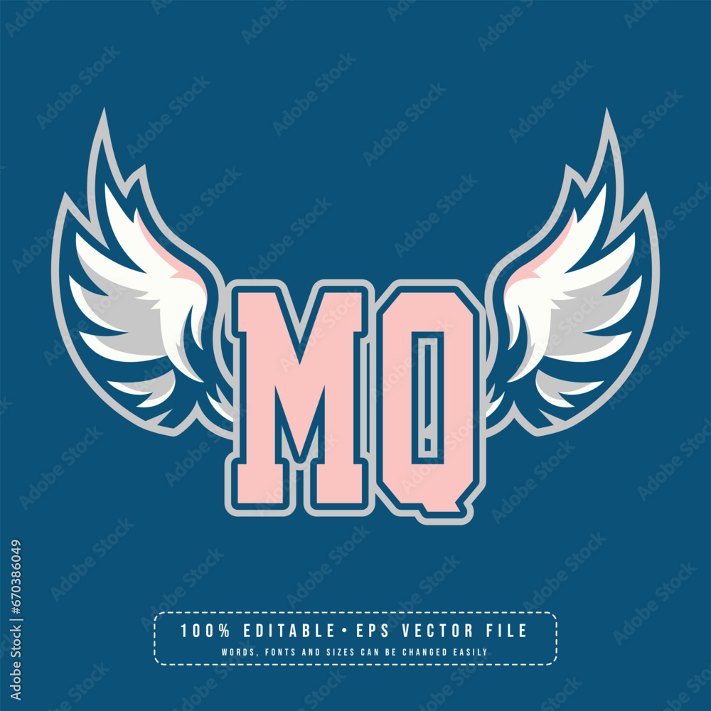 MQ wings logo vector with editable text effect. Editable letter MQ ...