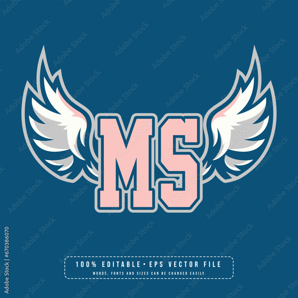 Vetor de MS wings logo vector with editable text effect. Editable ...