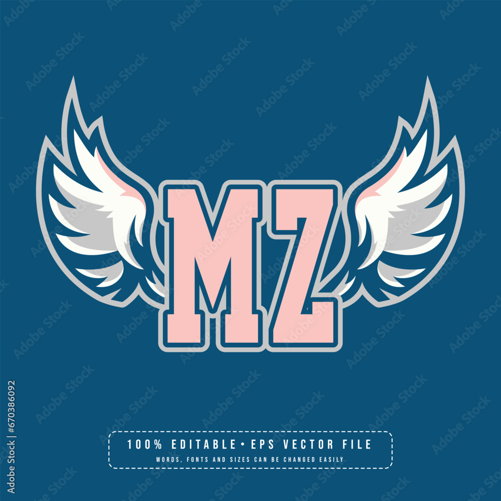 MZ wings logo vector with editable text effect. Editable letter MZ ...