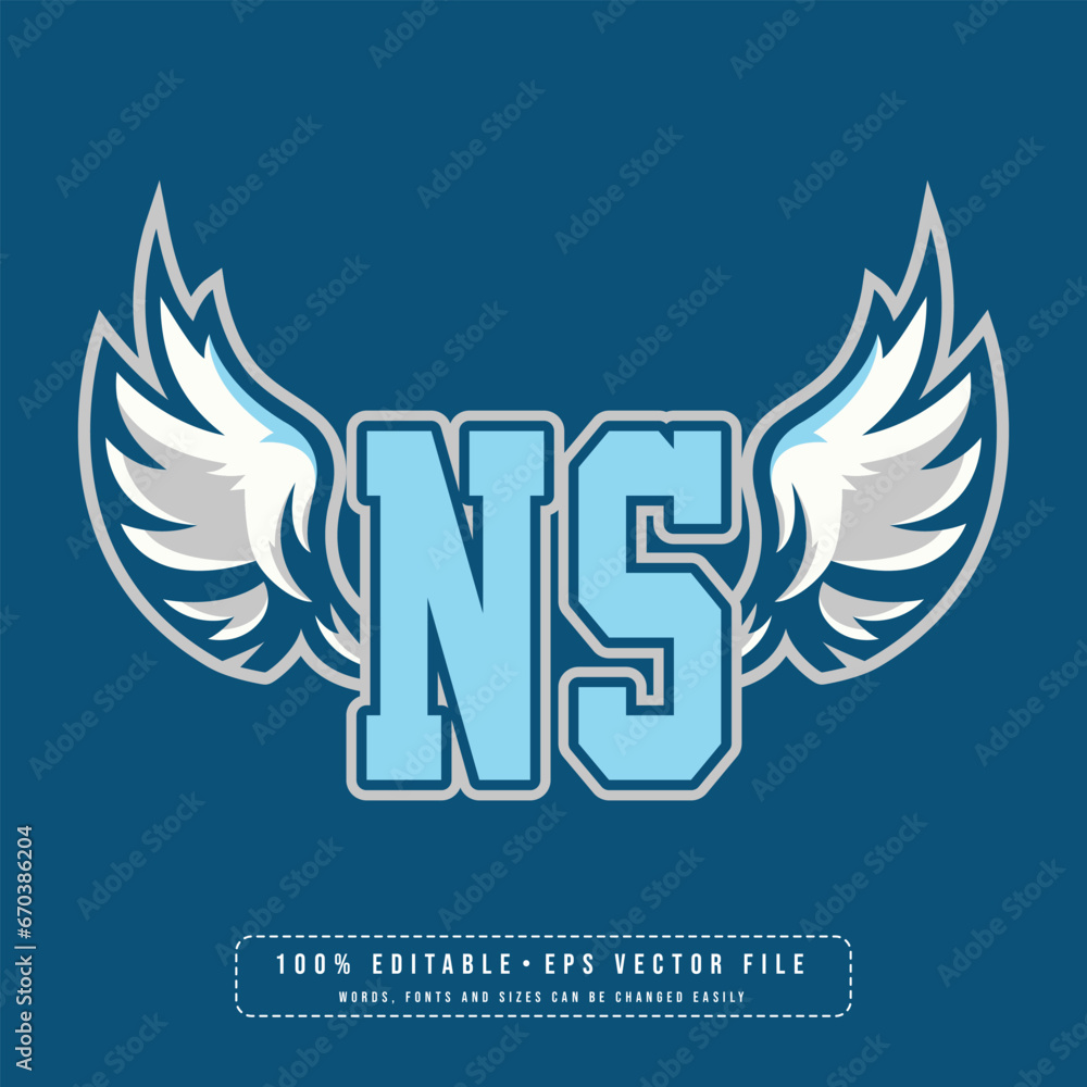 NS wings logo vector with editable text effect. Editable letter NS ...