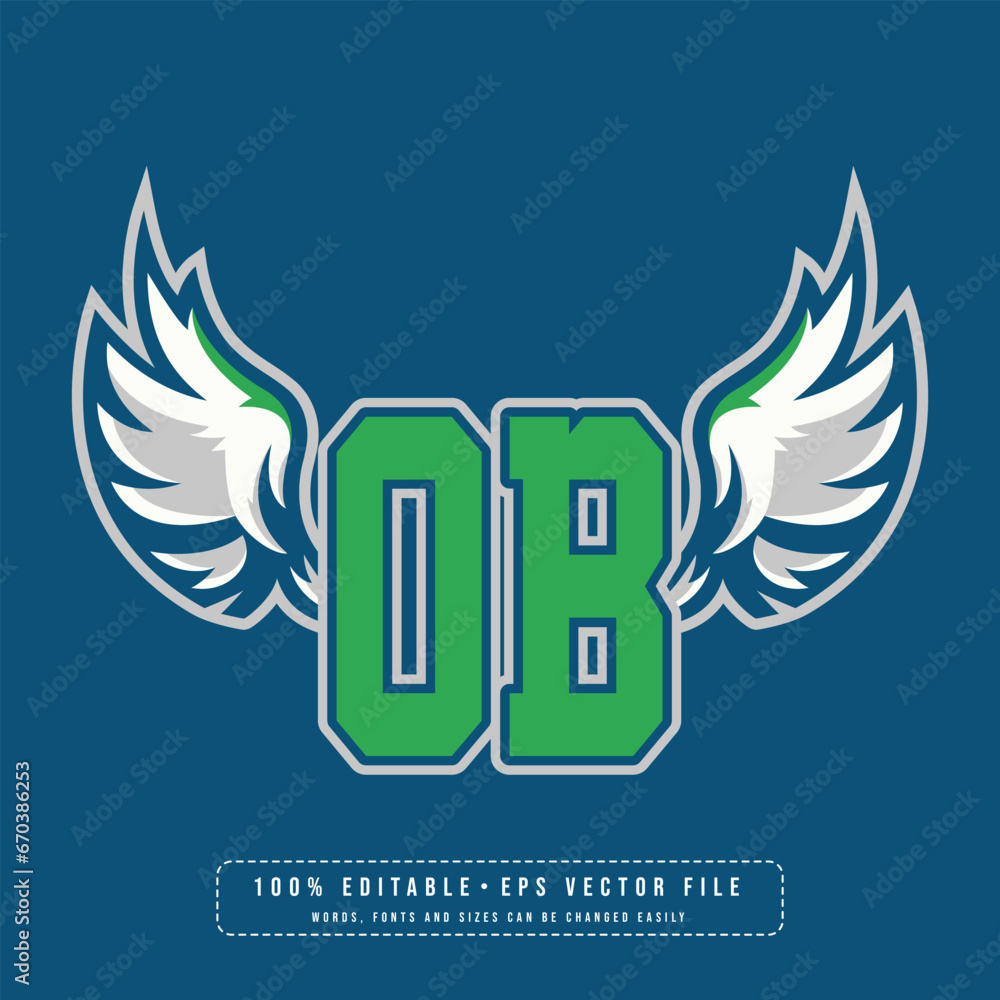 OB wings logo vector with editable text effect. Editable letter OB ...
