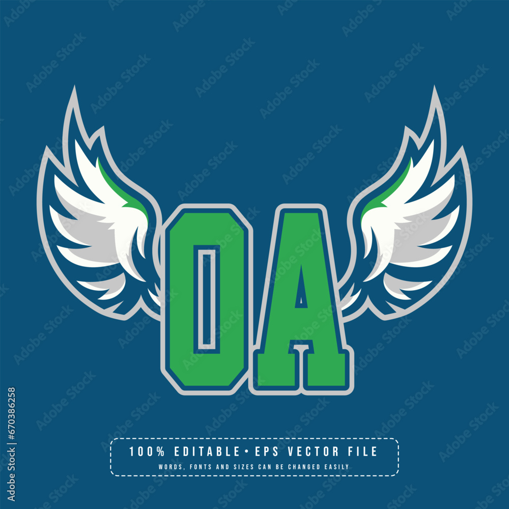 OA wings logo vector with editable text effect. Editable letter OA ...