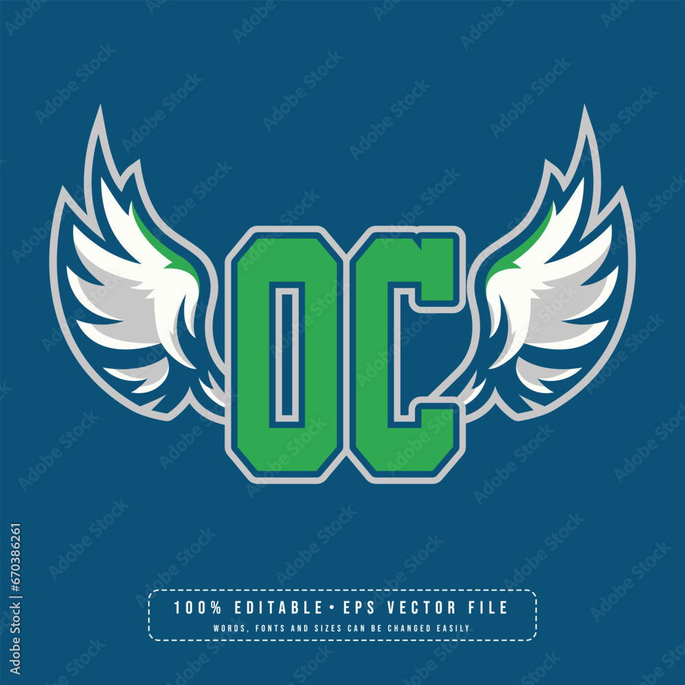 OC wings logo vector with editable text effect. Editable letter OC ...