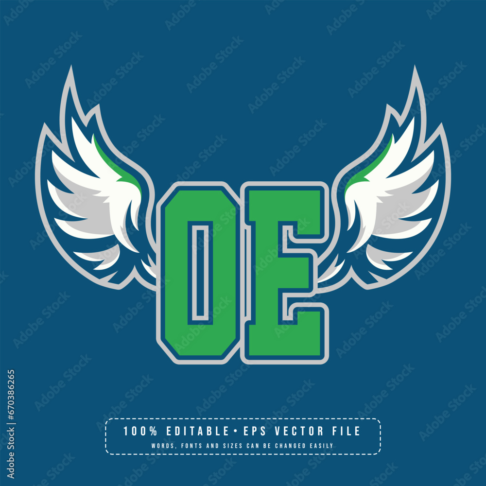 OE wings logo vector with editable text effect. Editable letter OE ...