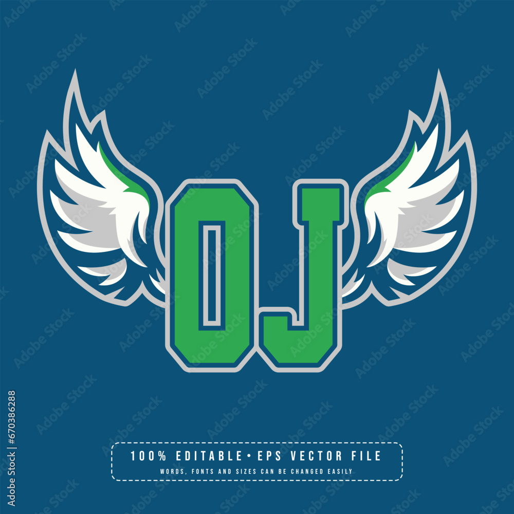 OJ wings logo vector with editable text effect. Editable letter OJ ...