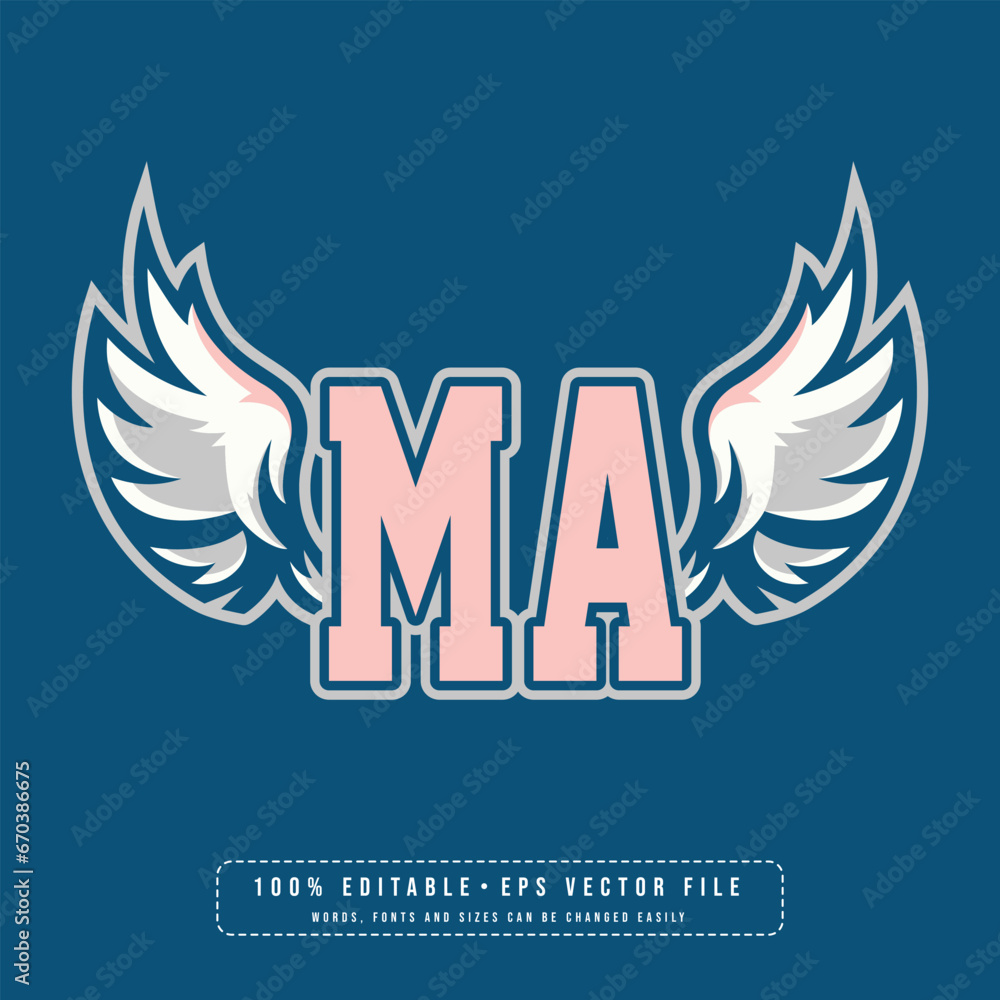 MA wings logo vector with editable text effect. Editable letter MA ...