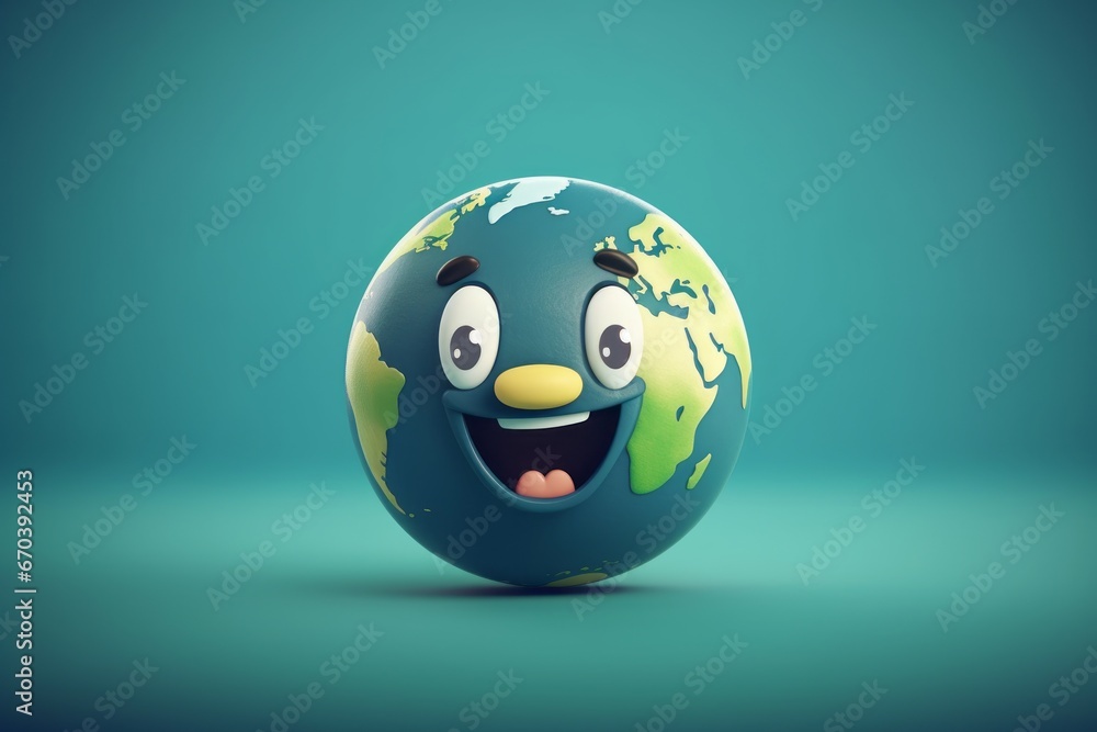 Cute animated globe with a joyous expression, emphasizing positive ...