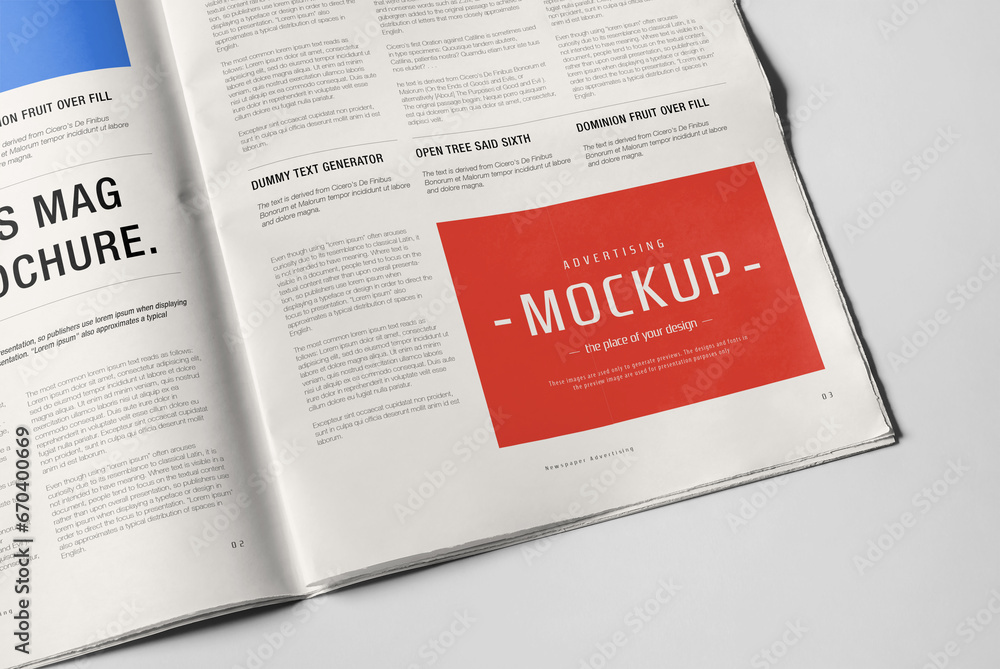 Newspaper Advertising Banner on Magazine, Brochure Mockup 3D Rendering ...