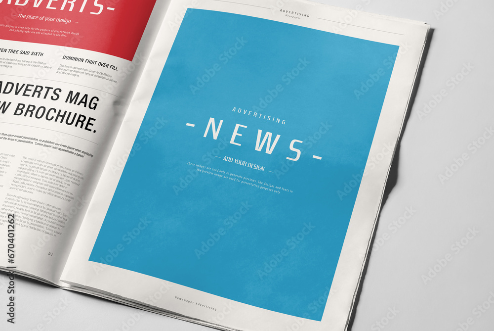Newspaper Advertising Banner on Magazine, Brochure Mockup 3D Rendering ...