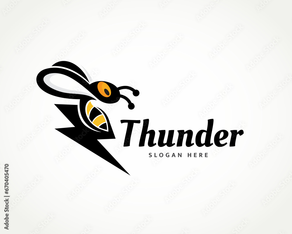 Flying attack thunder bee logo design template illustration inspiration ...