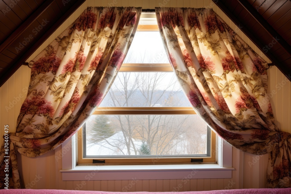 detail of a dutch colonial dormer window with curtains Stock Photo ...