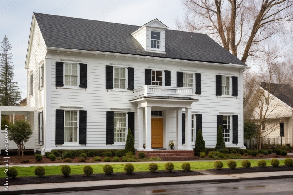 georgian house exterior with hip roof and white shutters Stock Photo ...