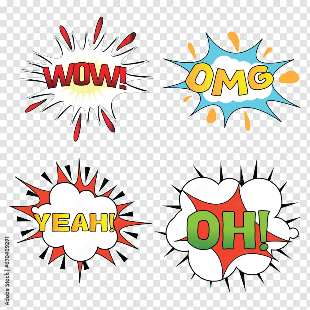 Comic sound speech effect bubbles set isolated on white background ...