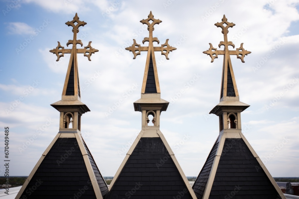 cross-shaped finials on a gothic revival church rooftop Stock Photo ...