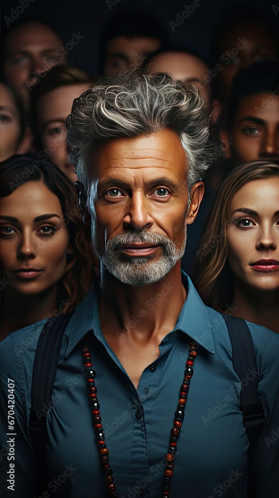 Multi ethnic people of different age looking at camera collage mosaic ...