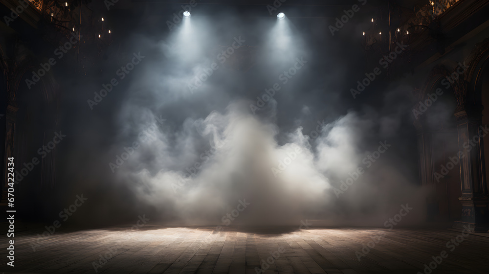 Stage with scenic light effect and smoke. Concert theater and stage ...
