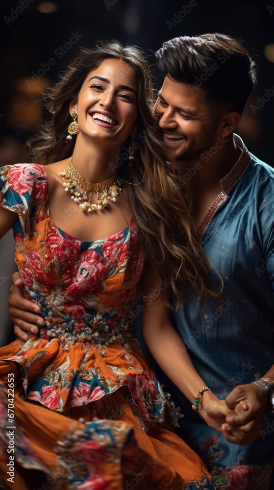 Dancing Indian couple, wearing in traditional clothes, celebrating ...