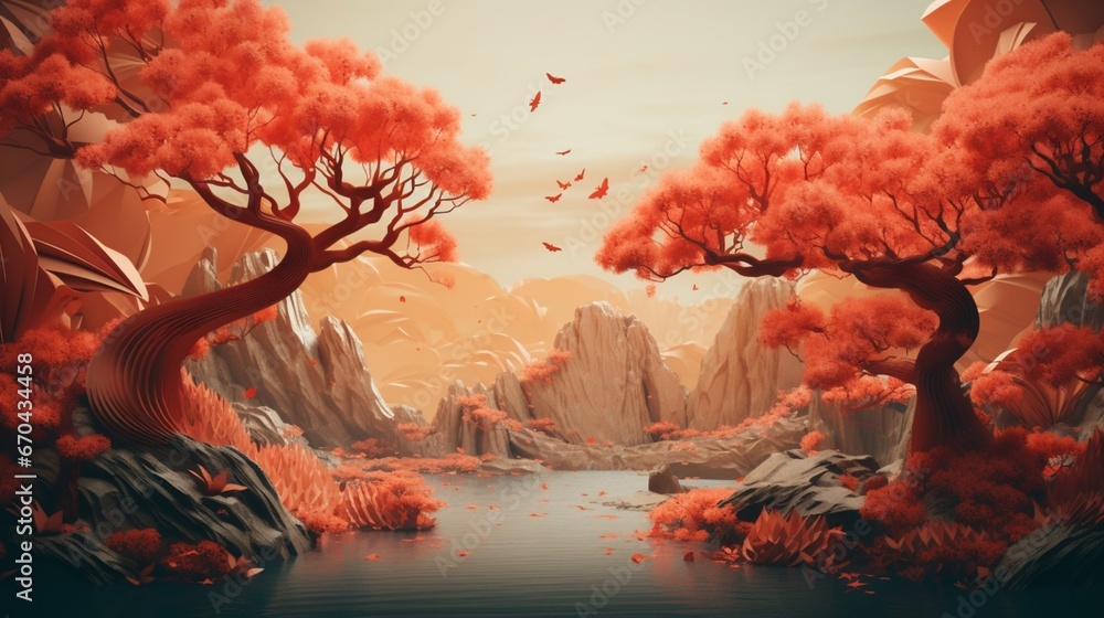 "Craft a visually striking HD scene featuring a blank saffron paper ...