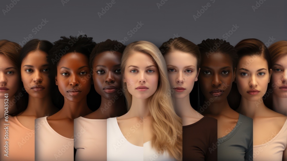 Group of beautiful women with different skin tones in a collage. Stock ...