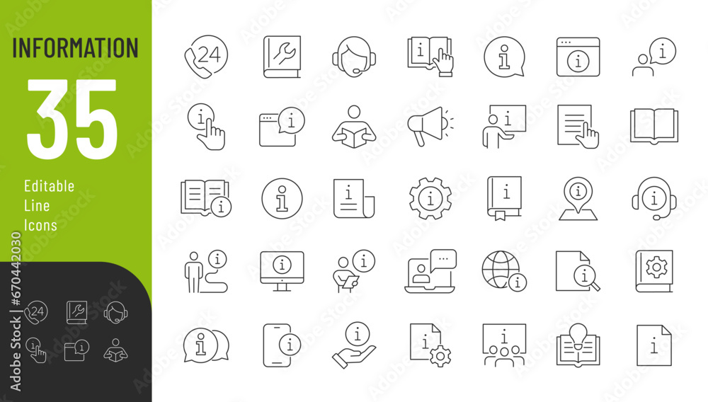 Information Line Editable Icons set. Vector illustration in thin line ...