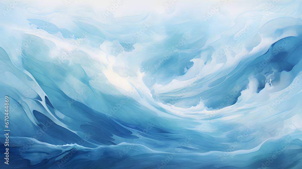Blue abstract color background in style of water color ocean waves ...