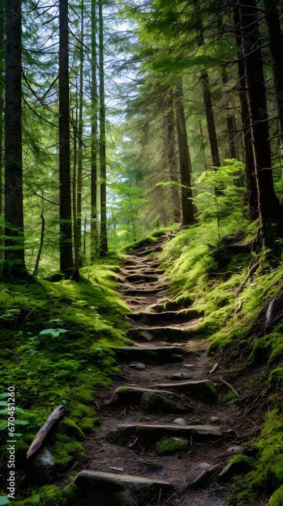 Hiking trail disappearing into a dense forest, mobile background ...