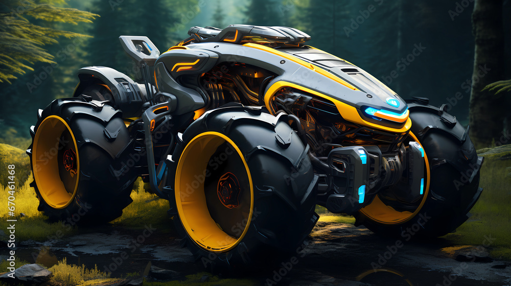 Futuristic Tractor Hyperrealistic 3D-Style Concept. Driving across the ...