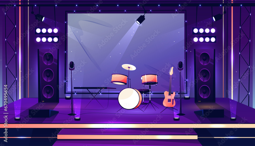 Music concert scene for performers and musicians. Vector stage with ...