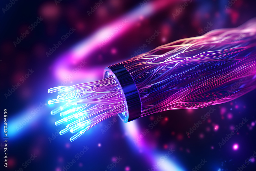 Electric cable background with sparks and bare wires. Fiber optics ...