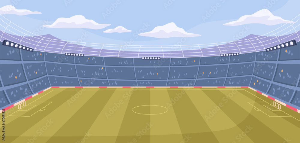 Big football or soccer stadium with big green field, vector ...