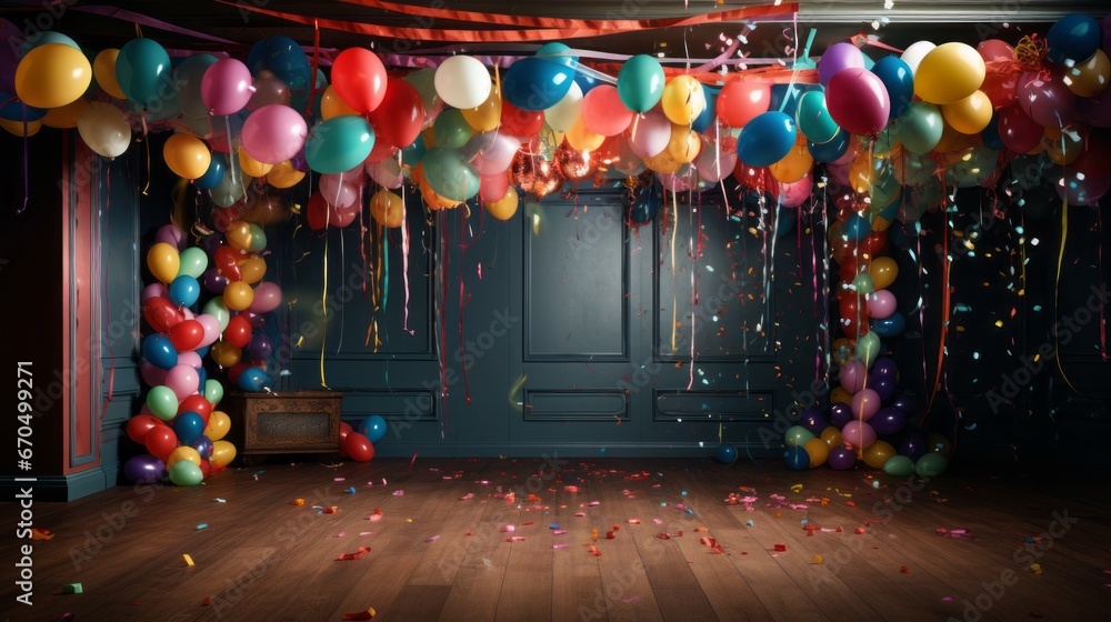 Colorful party room with balloons and streamers Make your party more ...