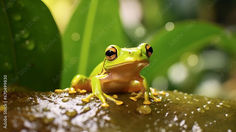 Floating frog see like giggling on greenery, Flying frog giggling ...