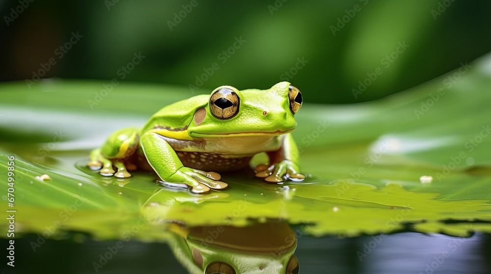 Floating frog see like giggling on greenery, Flying frog giggling ...