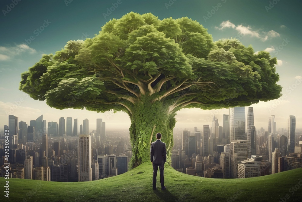 Sustainable environment concept. The image depicts human thinking ...