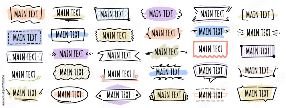 Text title frame handwriting ribbon, square, circle decoration element ...