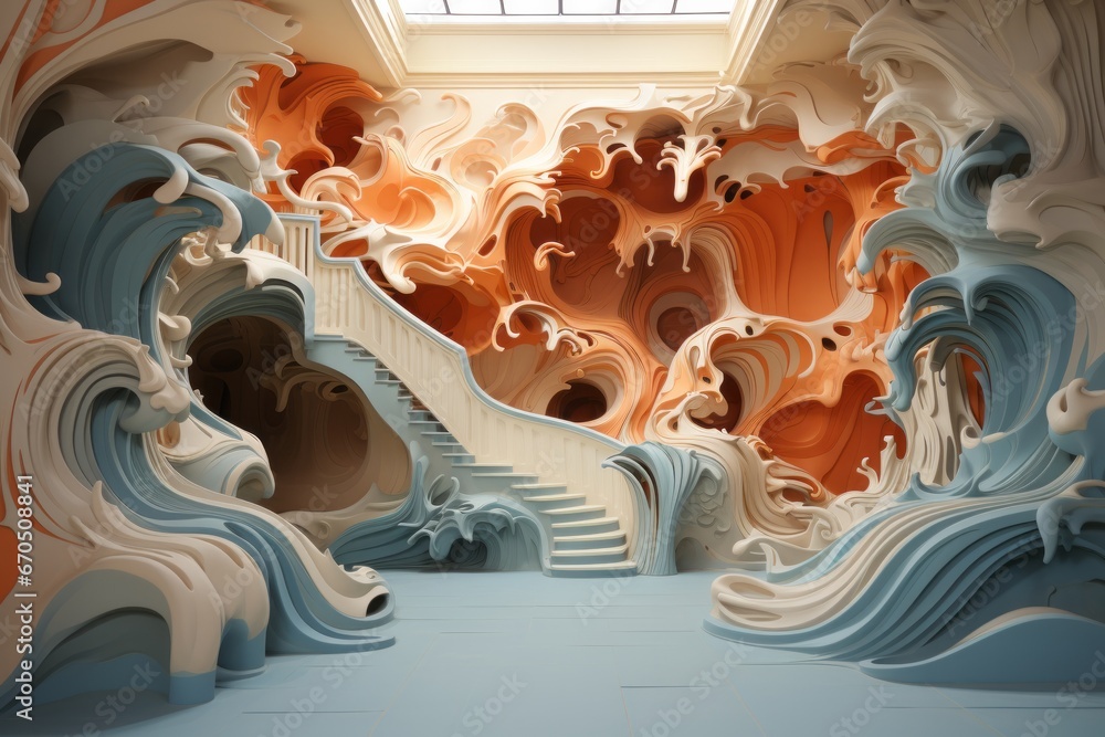 3D mural that creates an illusion of depth and movement, Generative AI ...