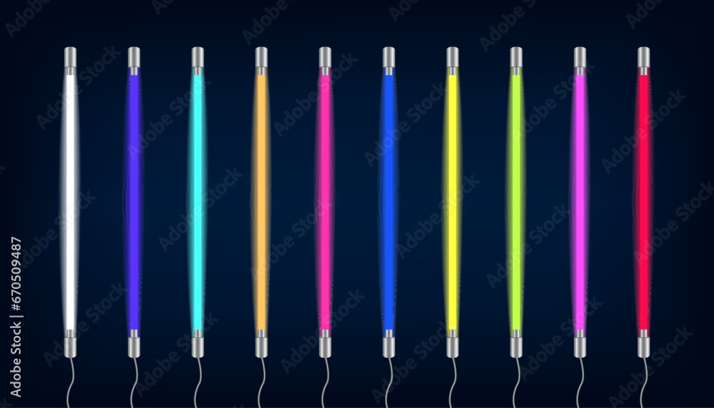 Isolated neon led lamp tube line. Realistic 3d light laser stripe bulb ...