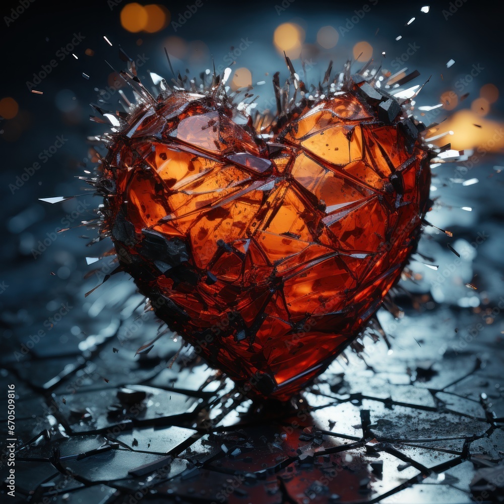 Sad sensational celebration of cracked and broken love symbols on a ...